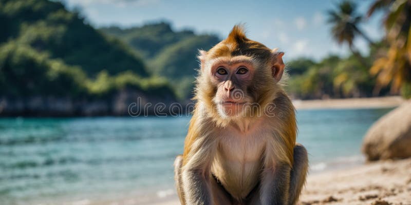 Monkey Enjoying a Tropical Beach Vacation. Stock Image - Image of ...