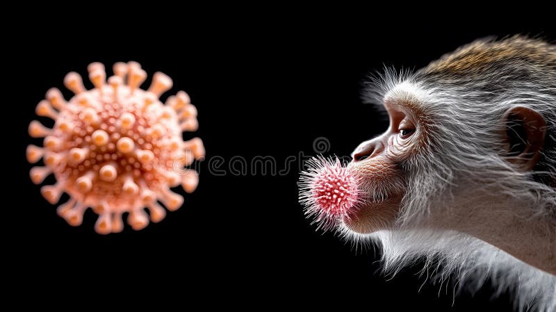 Monkey Examining Viral Structure: Close-up of Primate with Virus ...