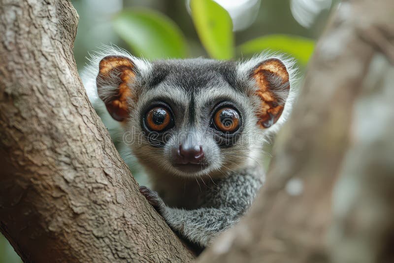 Monkey Explores Tree Branches in Forest Stock Image - Image of furry ...