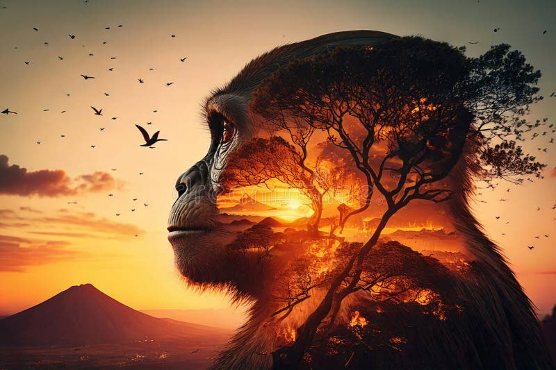 Monkey and the Explosion of Forest Burned Stock Illustration ...