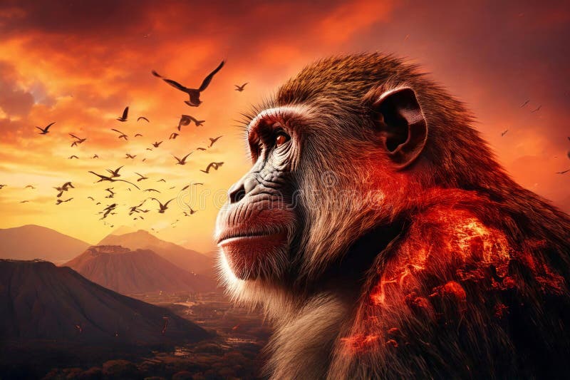 Monkey and the Explosion of Forest Burned Stock Illustration ...