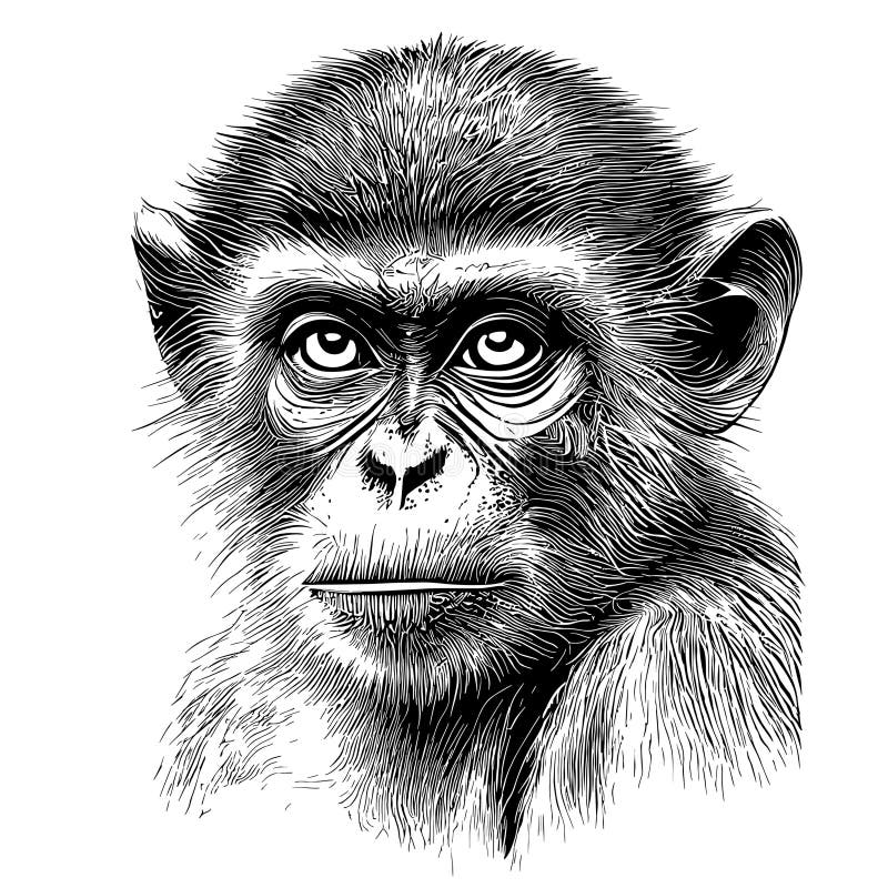 Monkey Face Hand Drawn Sketch Vector Illustration, Wild Animals Stock ...