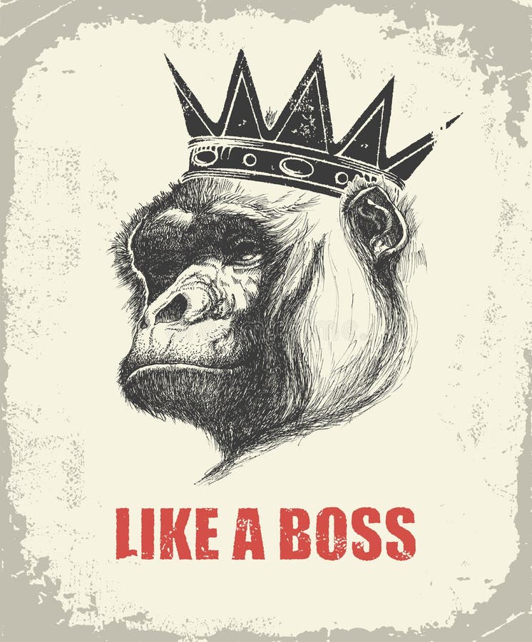 Monkey Face with Like a Boss Inscription Stock Vector - Illustration of ...