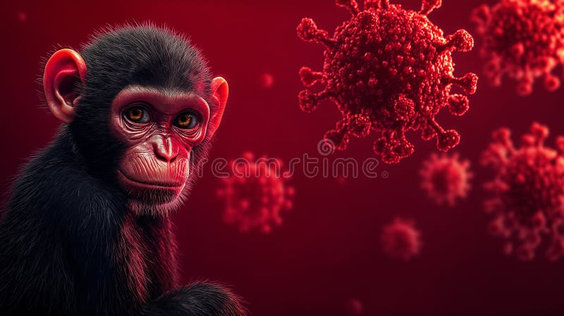 Monkey Facing Monkeypox Virus Particle, Mpox Outbreak Concept, Zoonotic ...