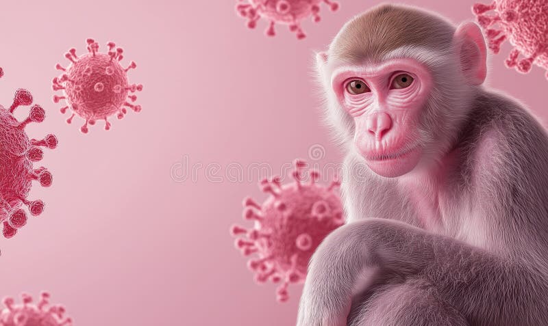 Monkey Facing Monkeypox Virus Particle, Mpox Outbreak Concept, Zoonotic ...