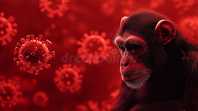 Monkey Facing Monkeypox Virus Particle, Mpox Outbreak Concept, Zoonotic ...