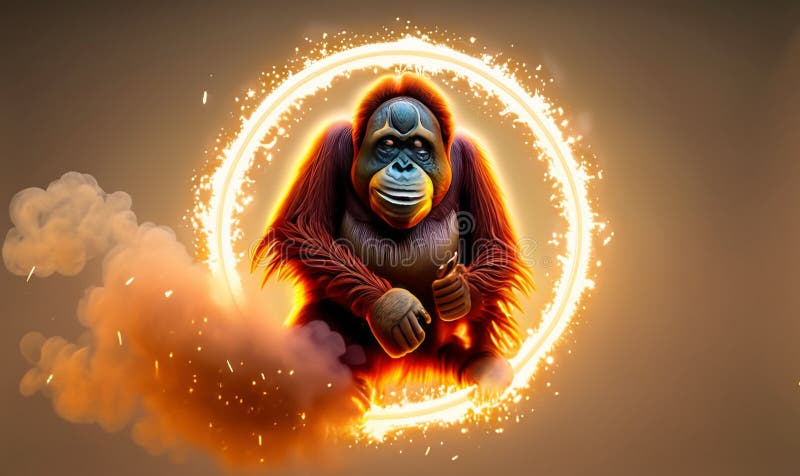 Monkey in fire stock illustration. Illustration of advertising - 293563457