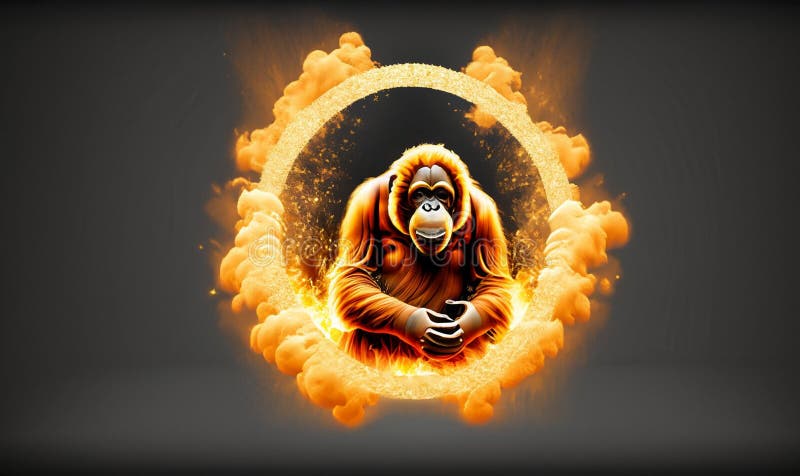Monkey in fire stock illustration. Illustration of circle - 293563499