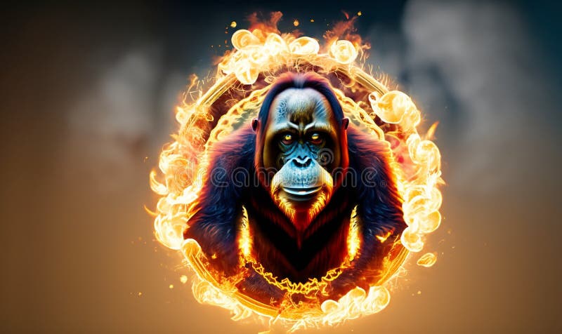 Monkey in fire stock illustration. Illustration of advertising - 293563506