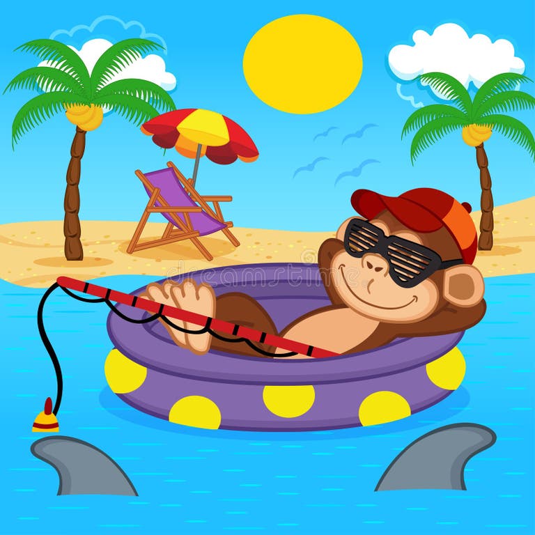 Monkey fishing on sea stock illustration. Illustration of fish - 53766373