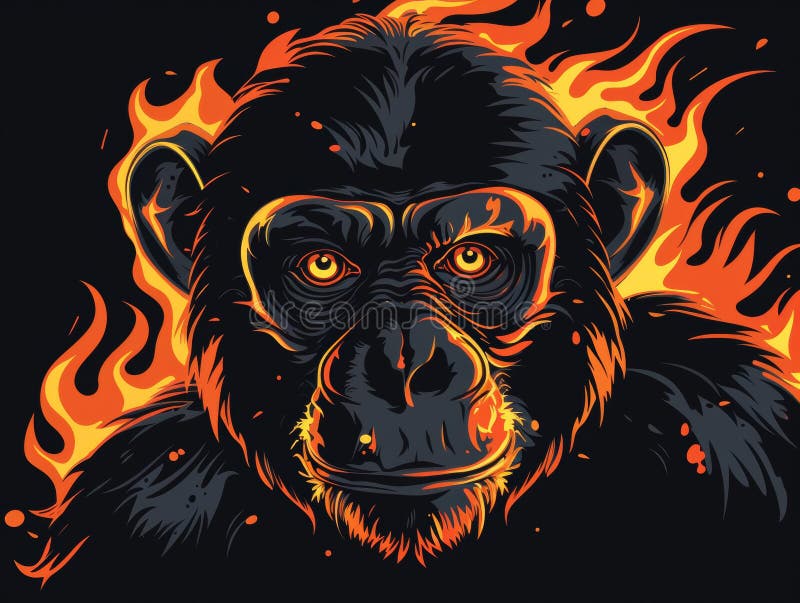 A Monkey with Flames on Its Face, a Magical Creature Made of Fire Stock ...