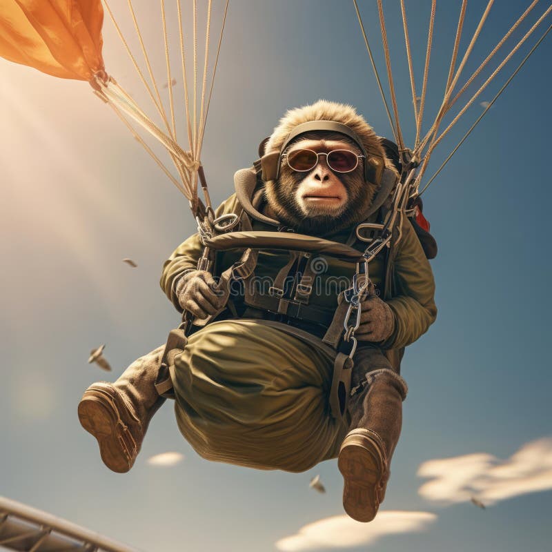 Monkey flying by parachute stock illustration. Illustration of activity ...