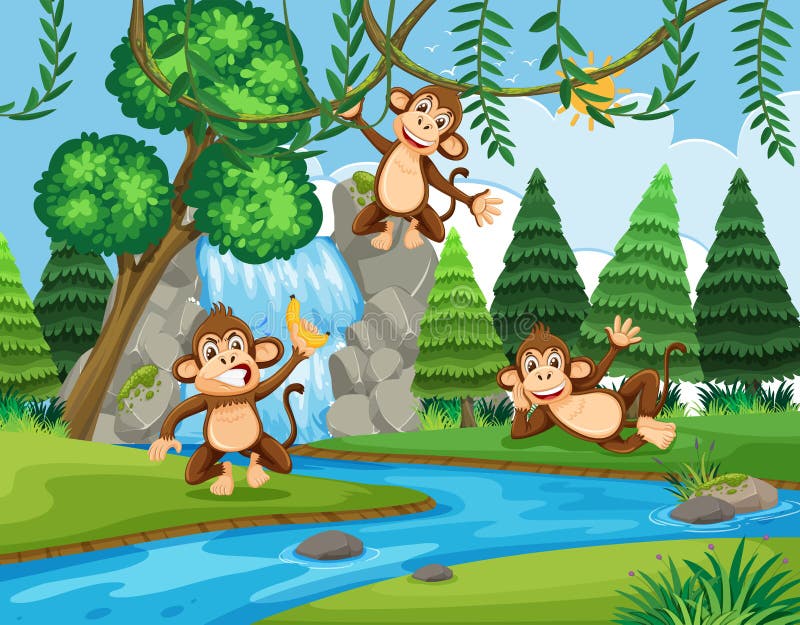 Monkey at the forest stock vector. Illustration of wild - 126755405