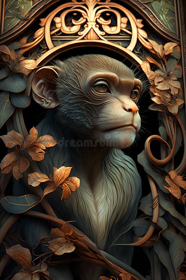 Monkey in the Frame. 3D Illustration. 3D Rendering Stock Illustration ...