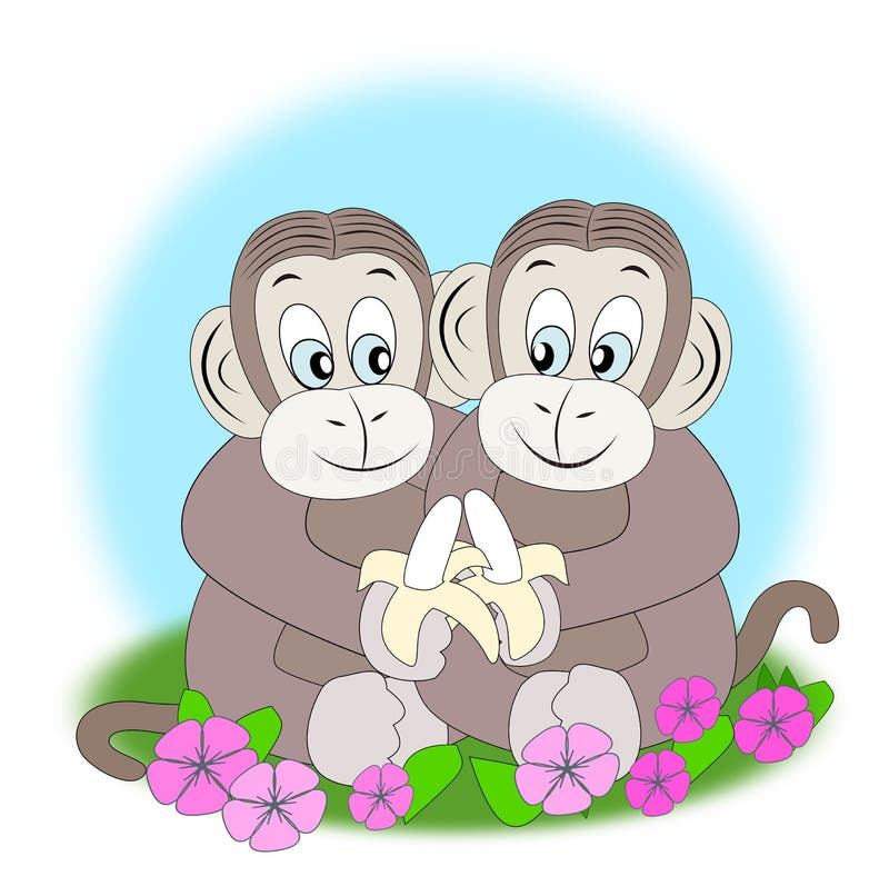 Two Cartoon Monkeys With Bananas