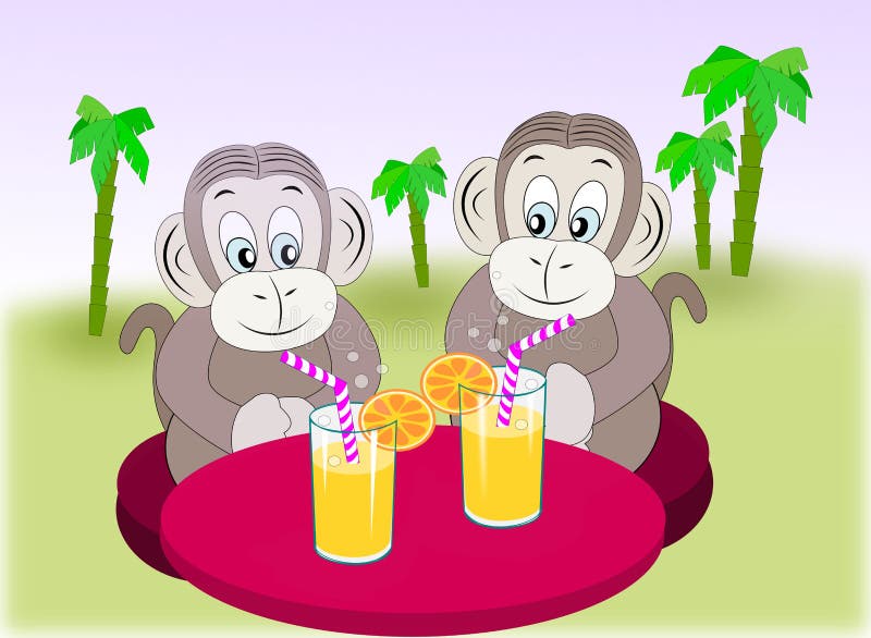 Monkey Friends with Refreshment. Stock Illustration - Illustration of ...