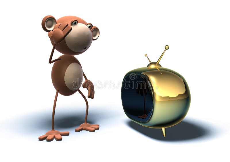 Monkey in front of tv stock illustration. Illustration of watching ...