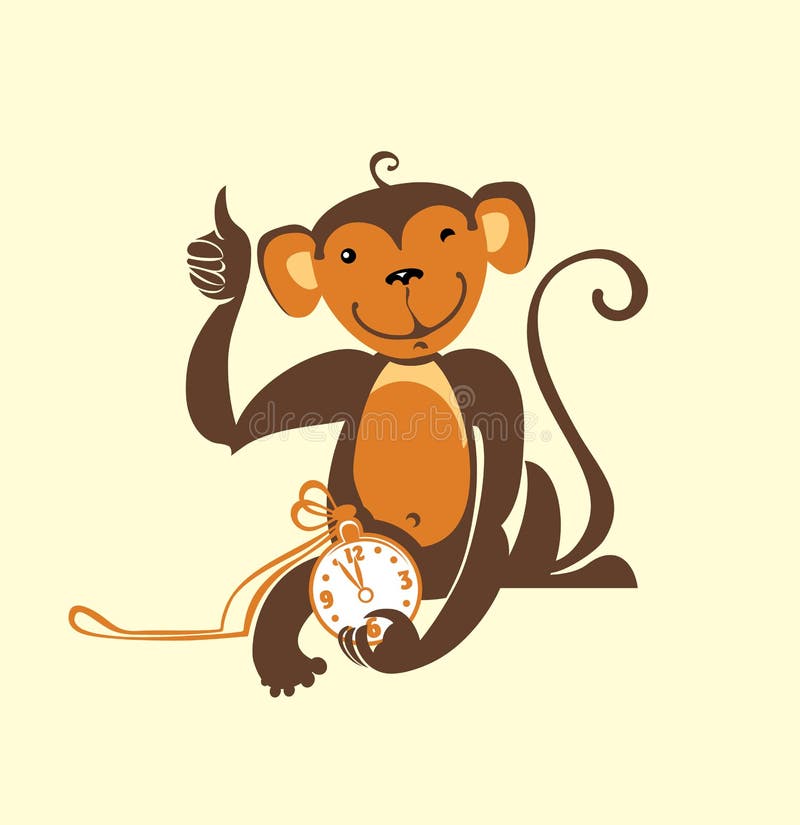 Monkey fun to clock. stock illustration. Illustration of sitting - 58402815