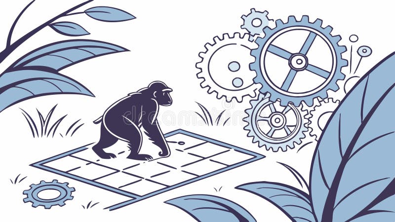 Monkey on Game Board with Gears and Mechanical Elements, Vector Design ...