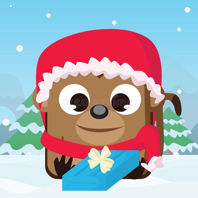 Monkey with Gift Box. Vector Illustration Decorative Design Stock ...