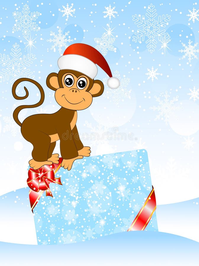 Monkey with a gift card stock vector. Illustration of cheerful - 60233837