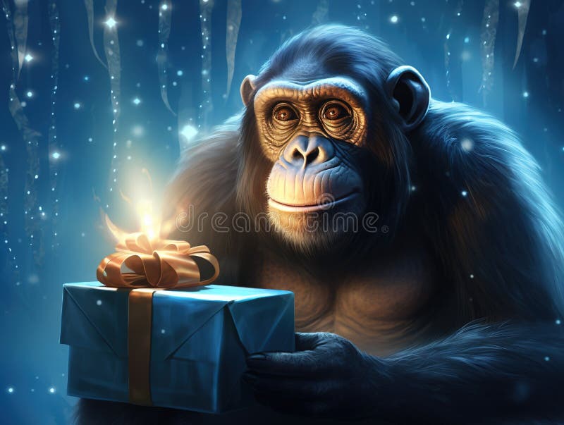 Monkey with a Gift Made with Generative AI Illustration Stock ...