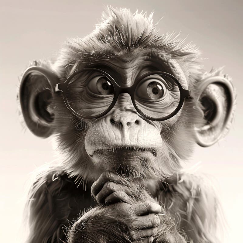 Thoughtful Monkey Wearing Glasses in a Neutral Setting Stock ...