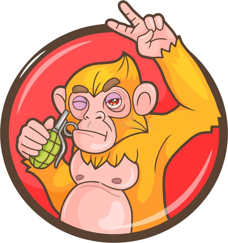 Monkey with a Grenade, Emblem Stock Vector - Illustration of weapon ...