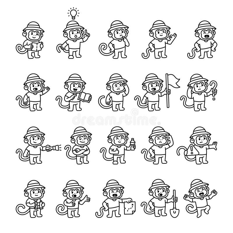 Monkey guide character set stock vector. Illustration of tracking ...