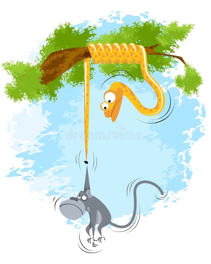 Monkey hangs on snake stock vector. Illustration of cartoon - 91387362