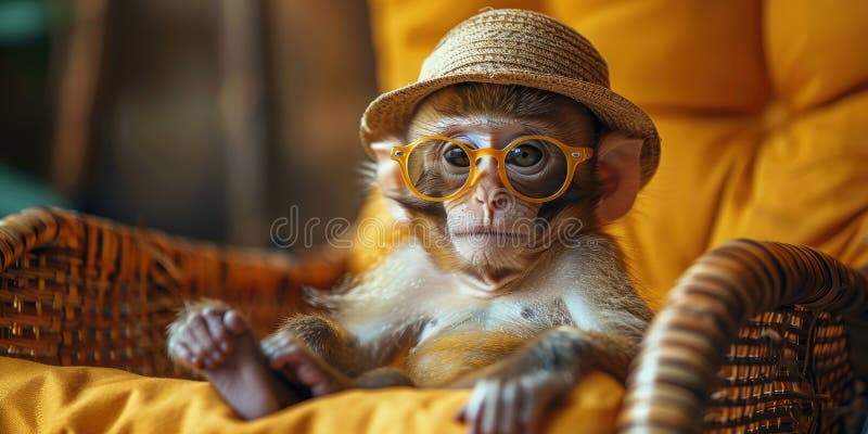 Monkey in a Hat and Glasses. Created by Generative Artificial ...