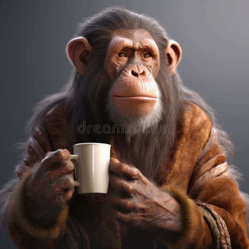 Monkey Having a Conversation with People while Holding a Hot Coffee Mug ...