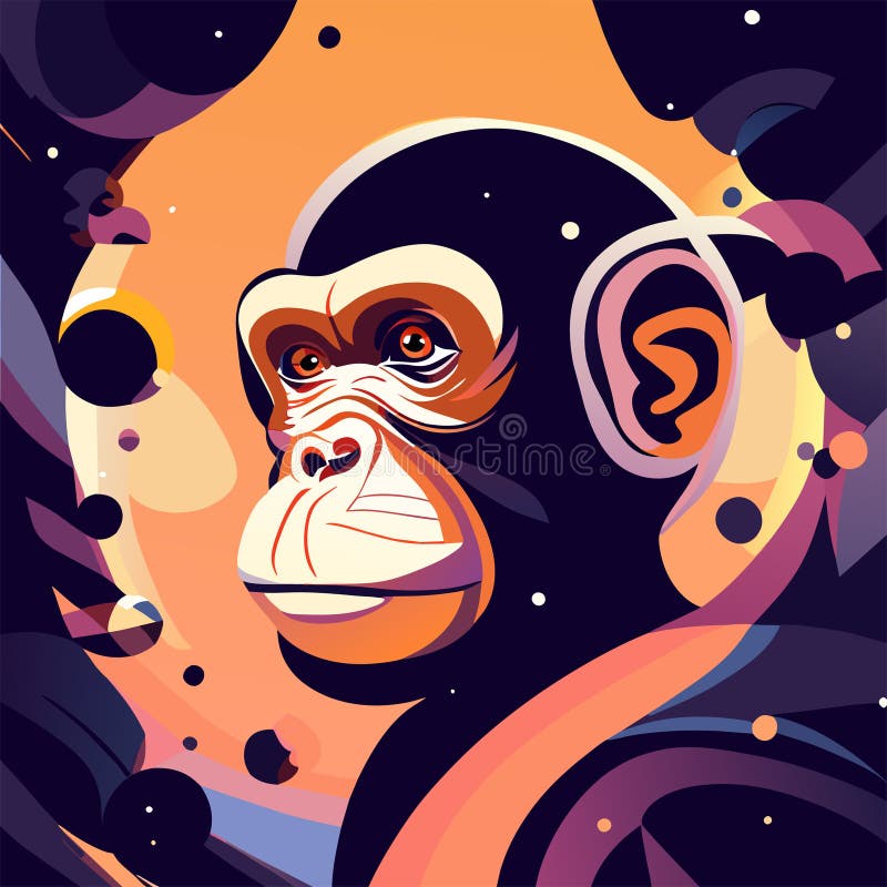 Monkey Head on Abstract Background. Vector Illustration in Flat Style ...