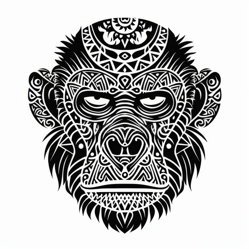 Monkey Head Silhouette Adorned with Intricate Tribal Patterns. Stock ...