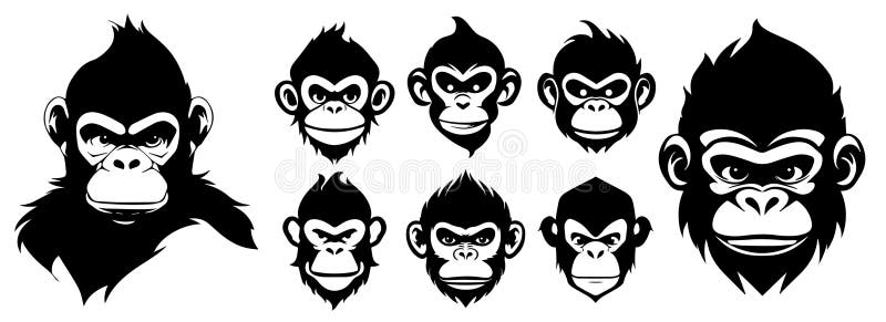 Monkey Heads Vector Illustration. Silhouette Shapes of Monkey. Stock ...