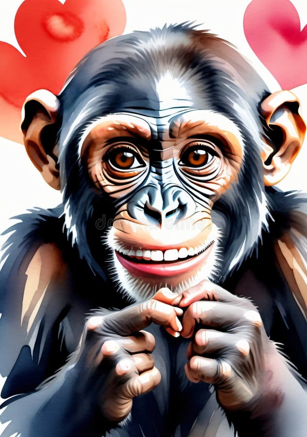 A Monkey with Hearts on His Face. Generative AI Stock Illustration ...