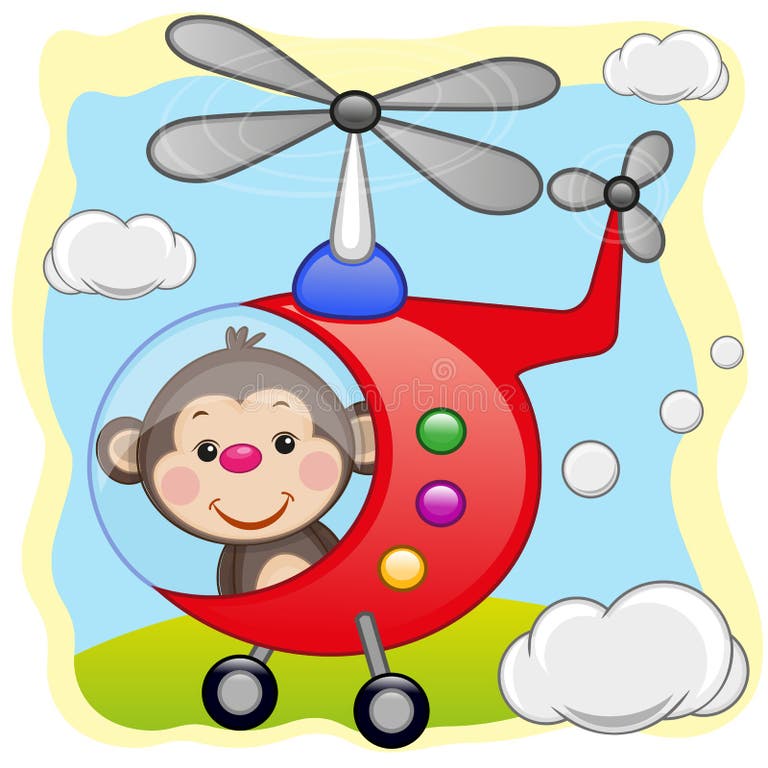 Monkey in helicopter stock vector. Illustration of card - 43297571