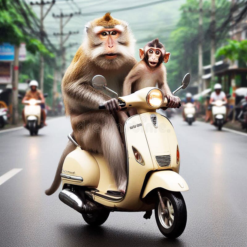 A Monkey and Her Son Riding Scooter Stock Vector - Illustration of ...