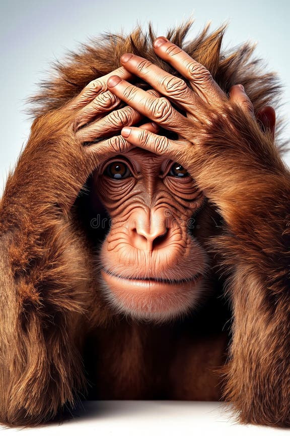 A Monkey with His Hands on His Head Stock Image - Image of monkey, face ...