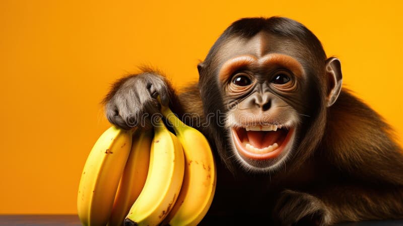A Monkey Holding a Bunch of Bananas in Its Mouth, AI Stock Illustration ...