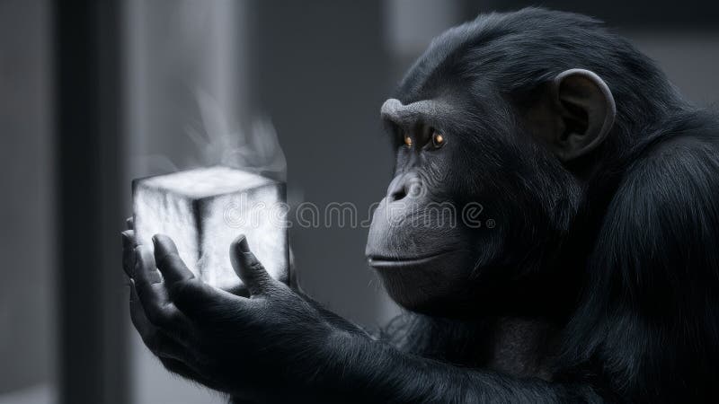 A Monkey Holding a Cube in Its Hand and Looking at it, AI Stock Image ...