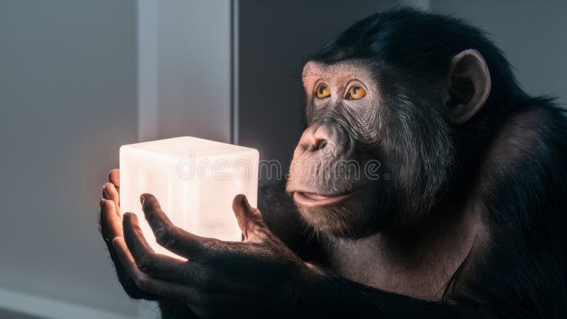 A Monkey Holding a Cube in Its Hand and Looking at it, AI Stock Image ...