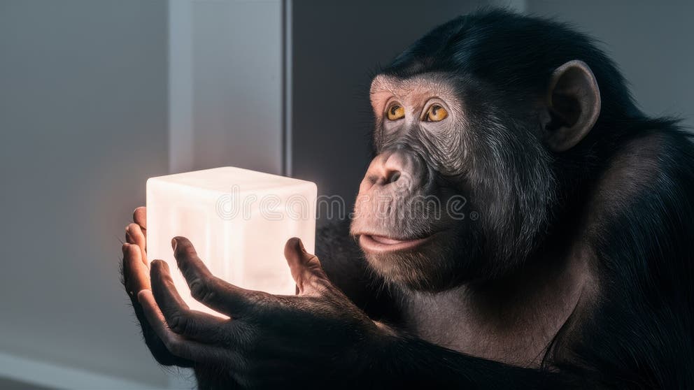 A Monkey Holding a Cube in Its Hand and Looking at it, AI Stock Image ...