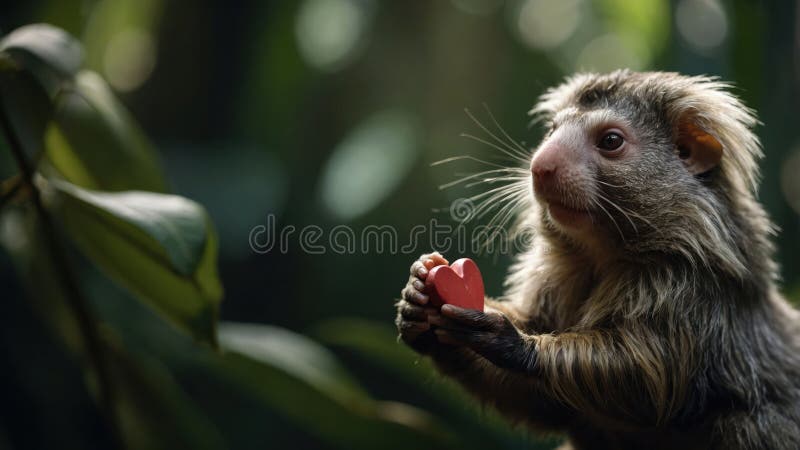 Adorable Bushy-tailed Monkey Holding a Heart Stock Illustration ...