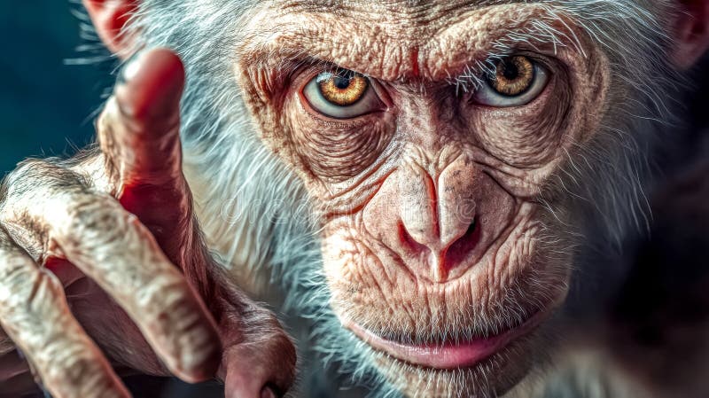 Monkey with Human Like Features Pointing Finger in Close Up Portrait ...