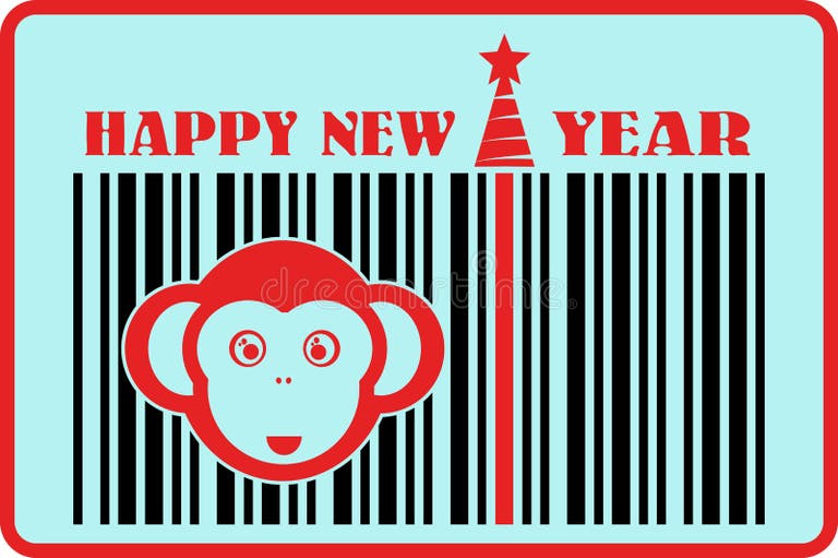 Monkey Icon on Barcode with Happy New Year Text Stock Vector ...