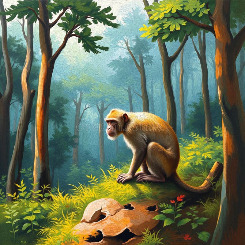 Monkey . Illustration with Oil Paint. Pattern for Printing on Wall ...