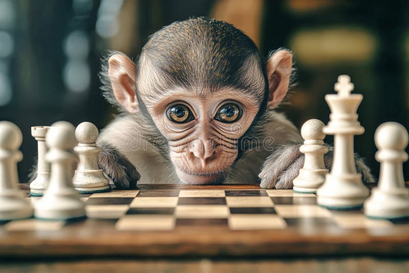 Monkey Immersed in a Serious Chess Match, Showcasing Focus and ...