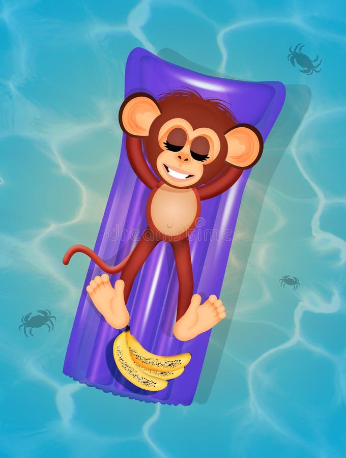 Monkey on the Inflatable Mattress at the Sea Stock Illustration ...