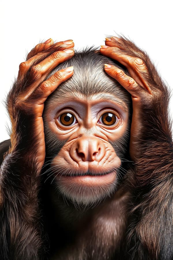 A Monkey with Its Hands on Its Head Stock Image - Image of mouth, eyes ...